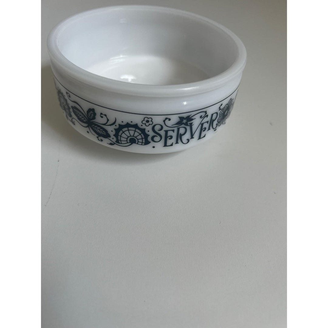 Vintage Pyrex Glass Server Bowl Decorative Blue Floral Design Mid ...