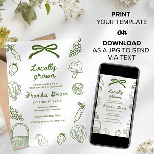 Locally Grown Baby Shower Invitation Template: Editable Farmers Market ...