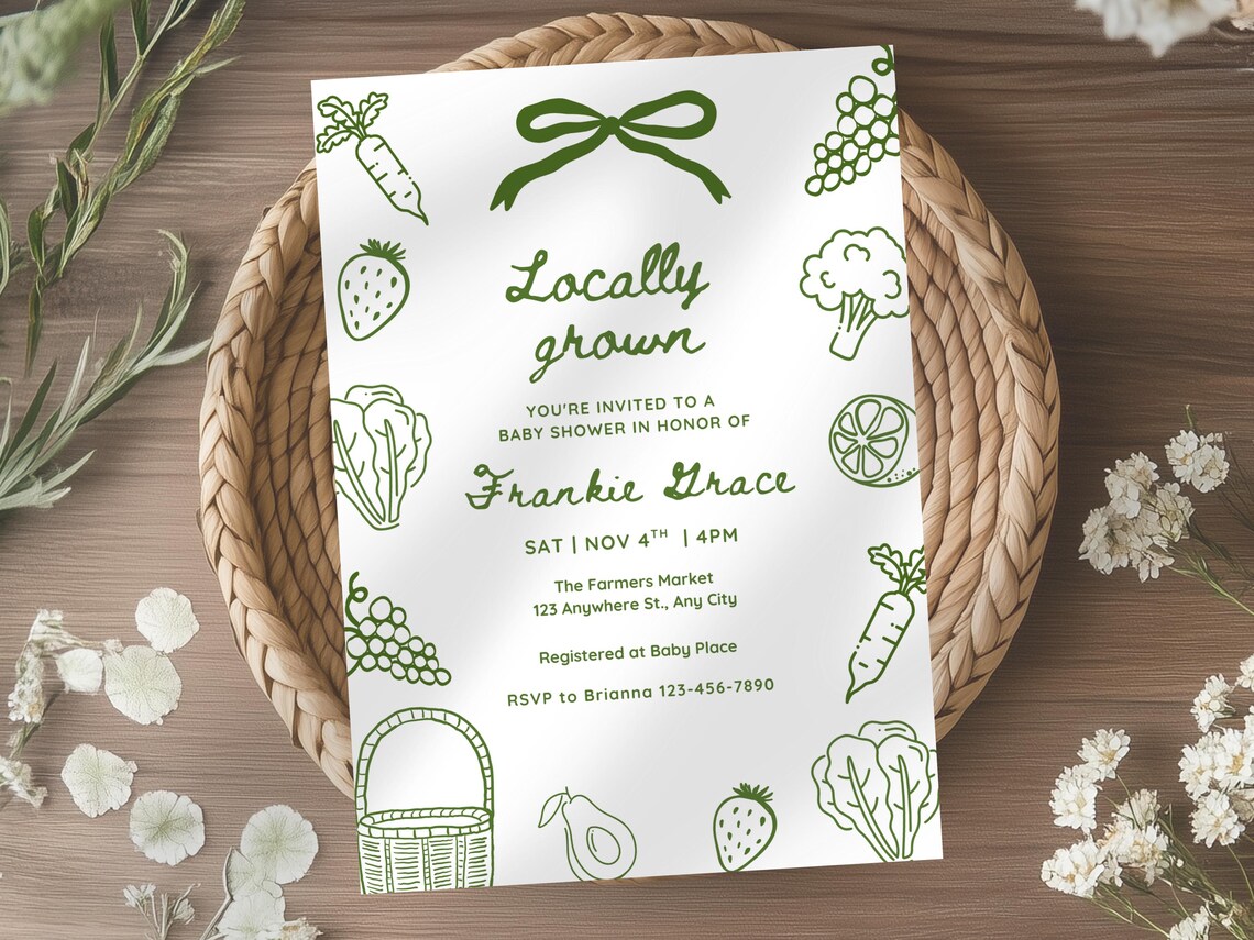 Locally Grown Baby Shower Invitation Template: Editable Farmers Market ...