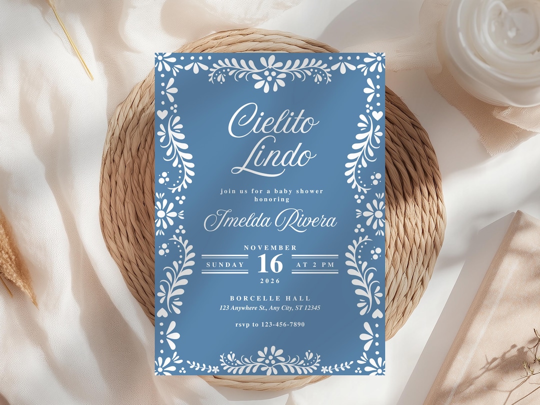 Cielito Lindo Baby Shower Invitation Template: Editable Dusty Blue ...