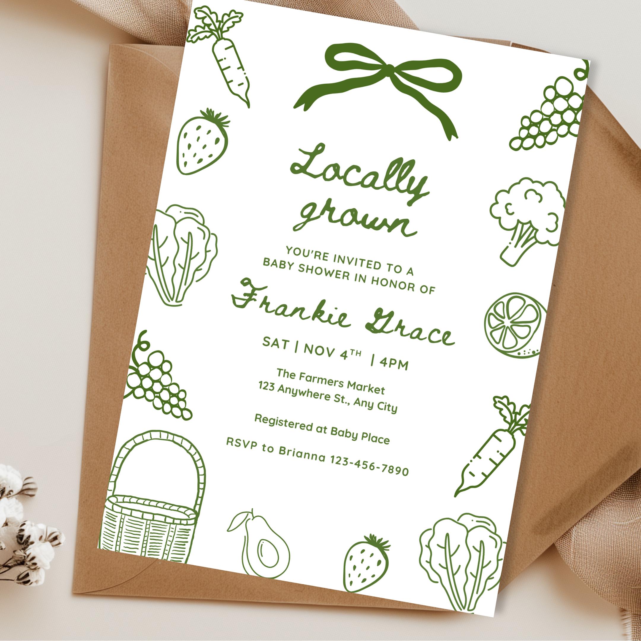 Locally Grown Baby Shower Invitation Template: Editable Farmers Market ...