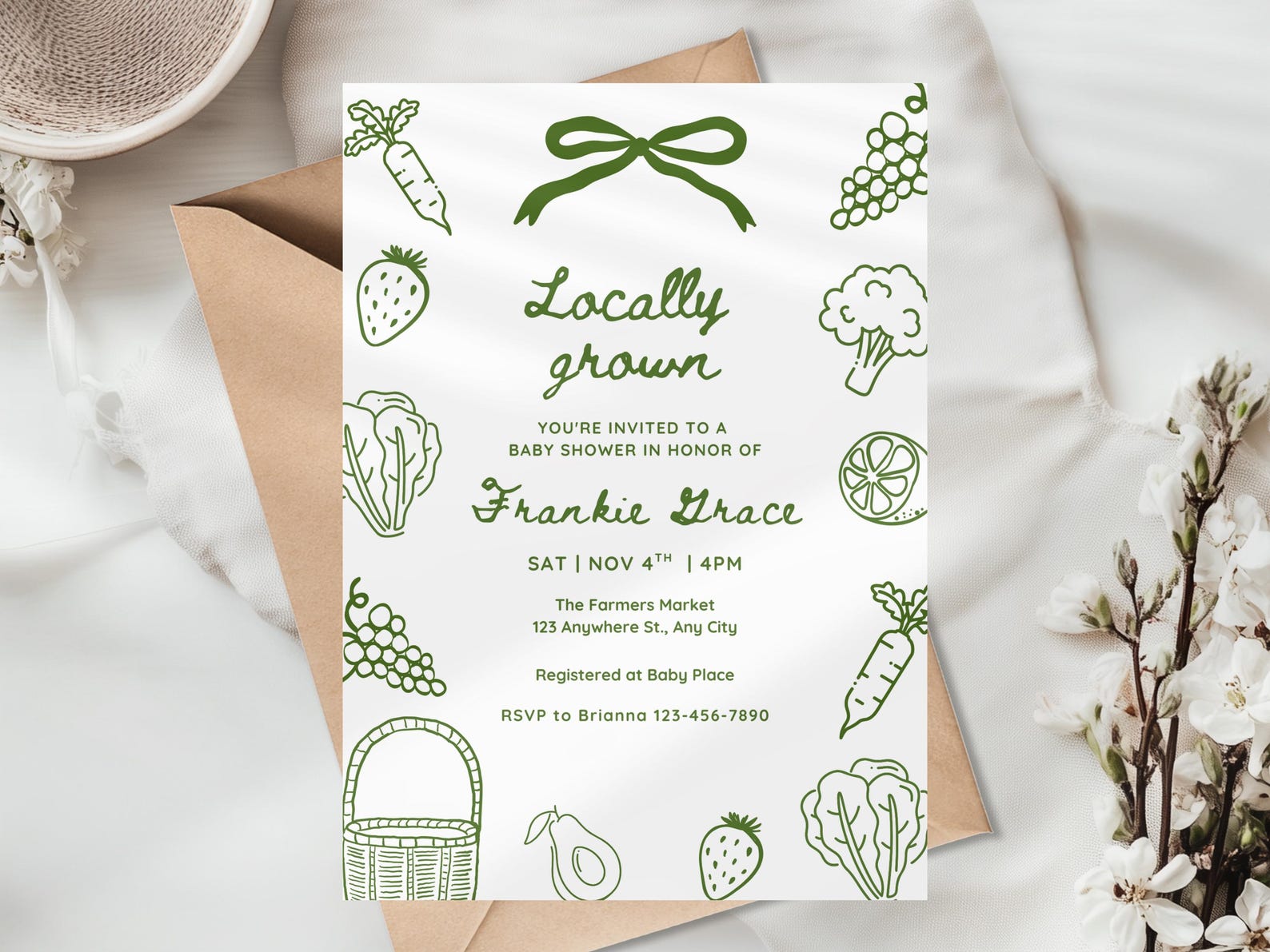 Locally Grown Baby Shower Invitation Template: Editable Farmers Market ...