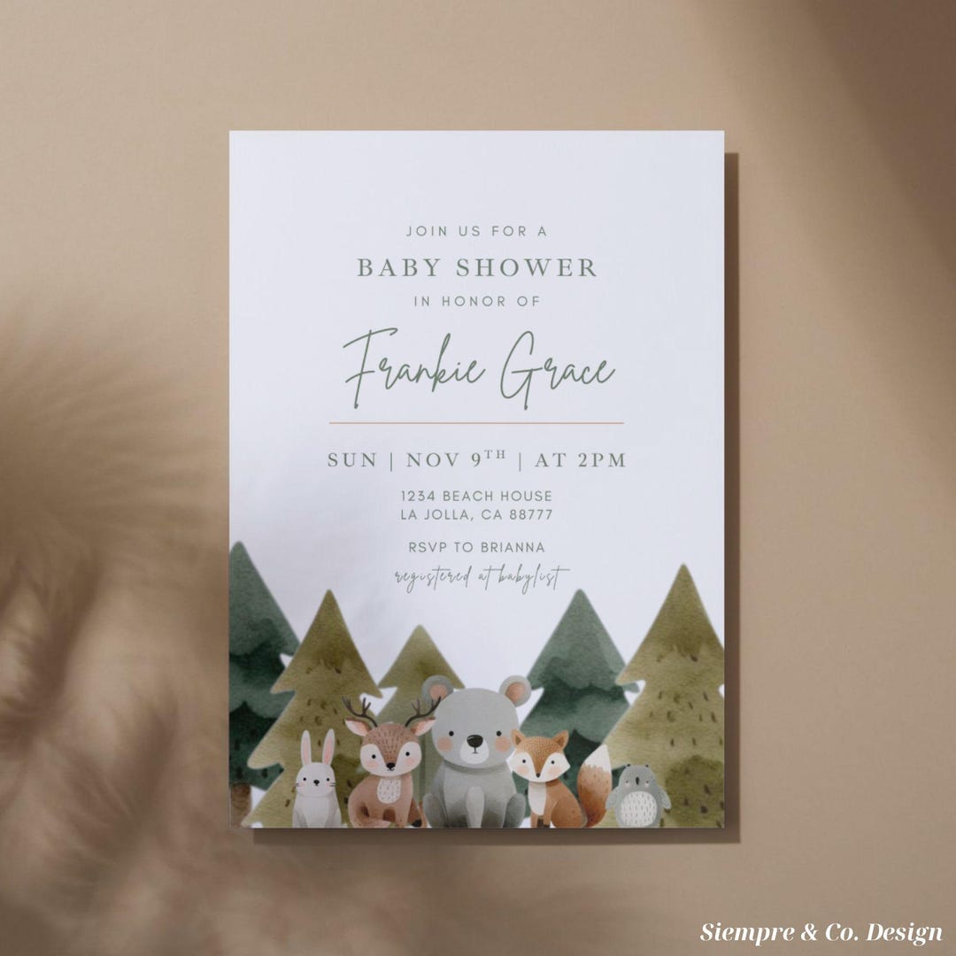 Woodland Baby Shower Invitation: Rustic Forest Animals Baby Shower ...