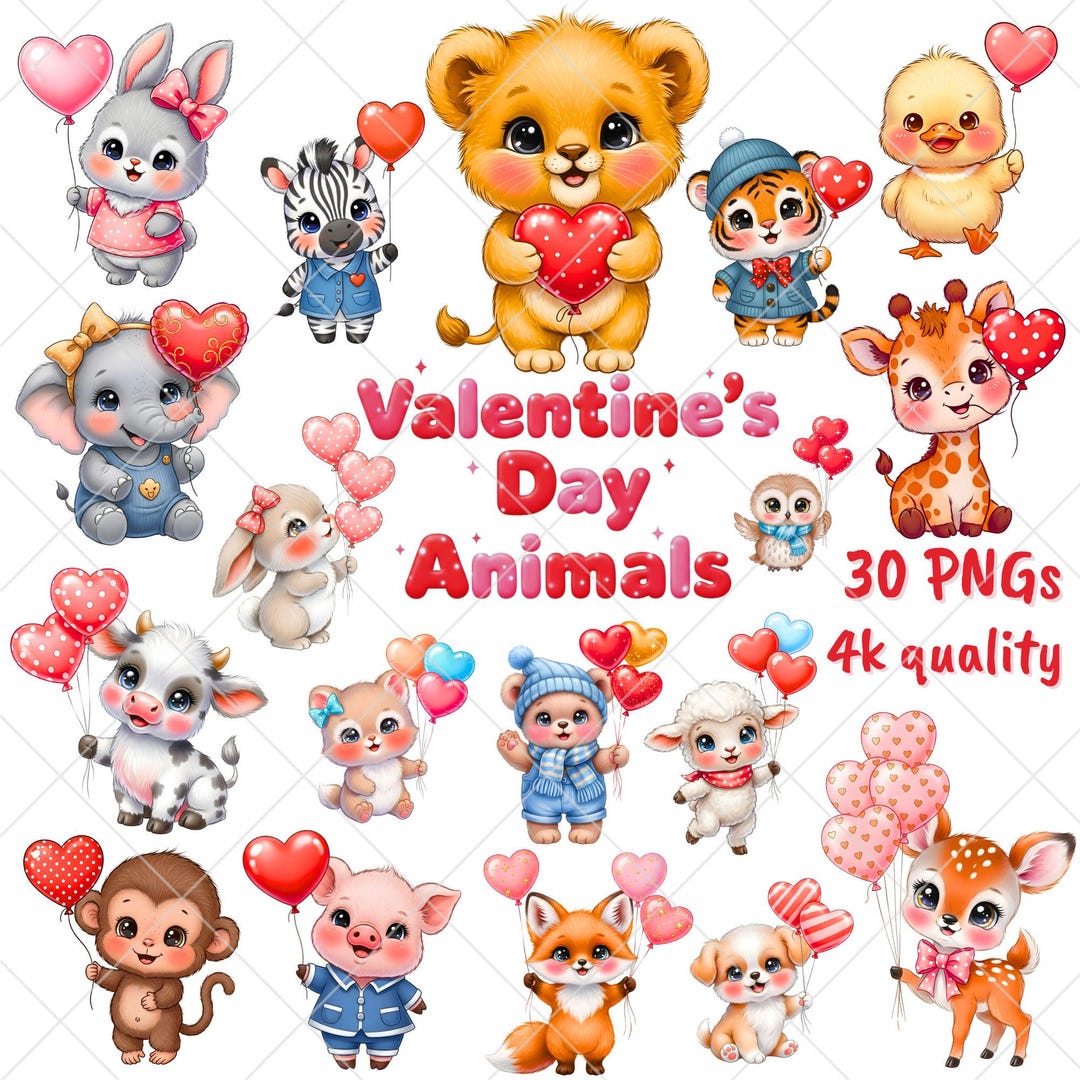Valentine Animals PNG Digital File | Cute Love Animals Clipart - Etsy