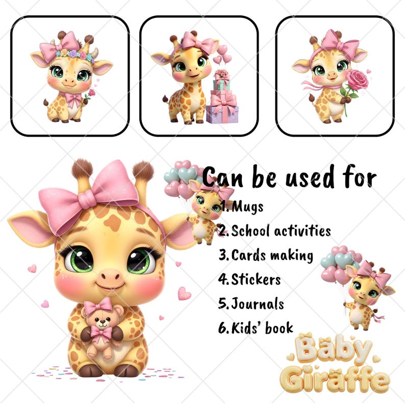 Giraffe Baby Shower PNG: Pink Clipart, Nursery Decor (digital Download ...