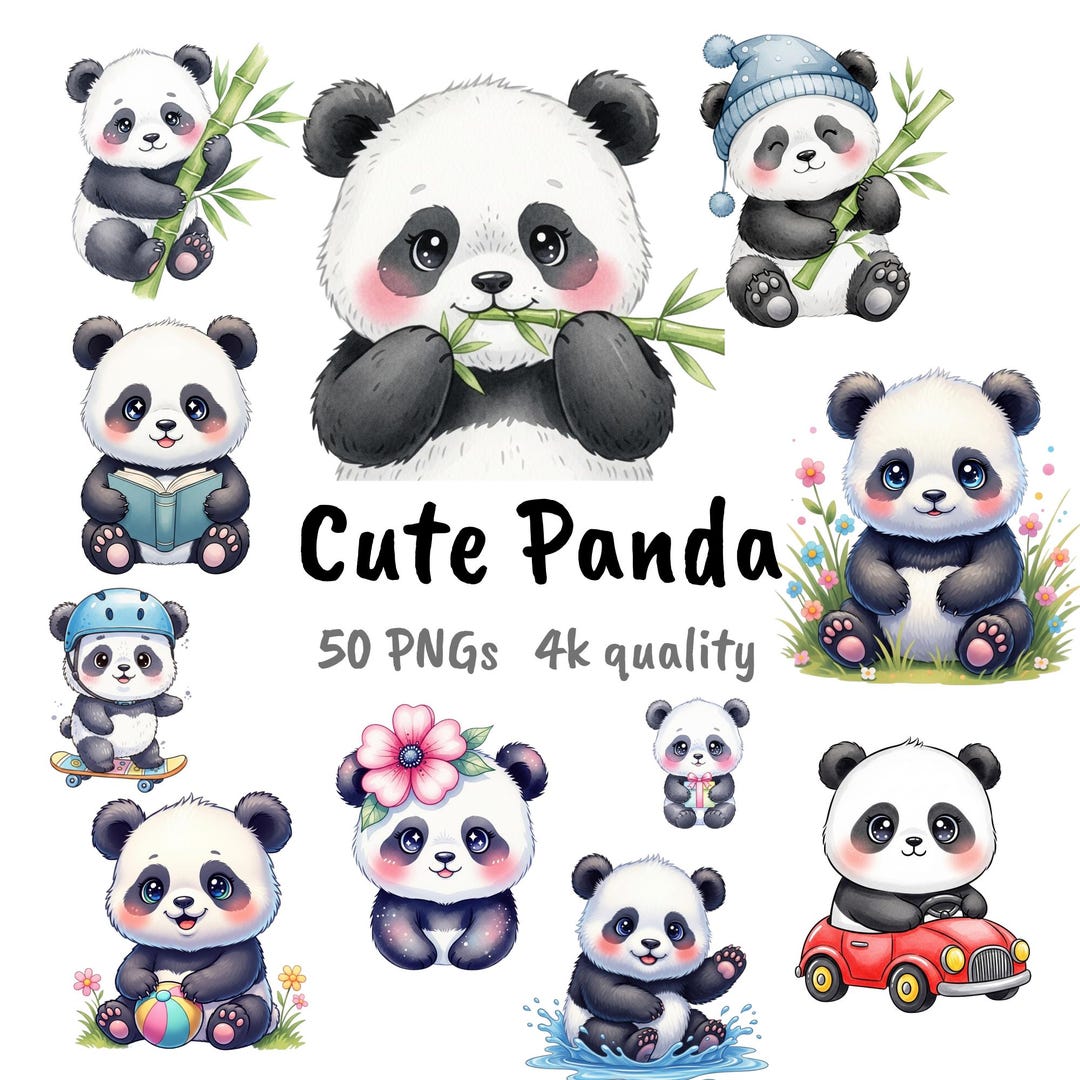 Cute Panda Clipart, Watercolor Baby Panda Clipart, Panda Illustrations ...