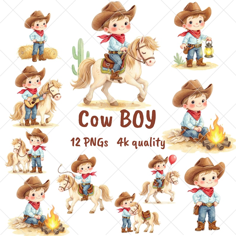 Cowboy Clipart Set, Western Cartoon Pngs (digital Download) - Etsy