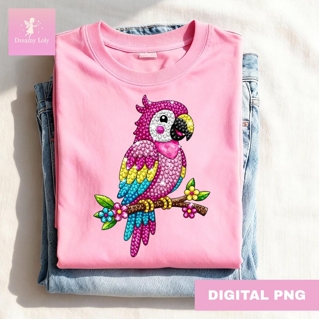 Preppy Pink Rhinestone Parrot PNG: Glitter Bougie Clipart (digital ...