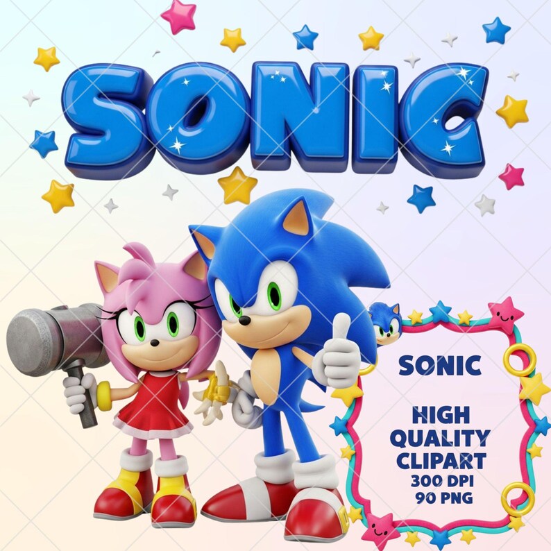 Sonic the Hedgehog Clipart | 90 PNG Designs for Kids (digital File) - Etsy
