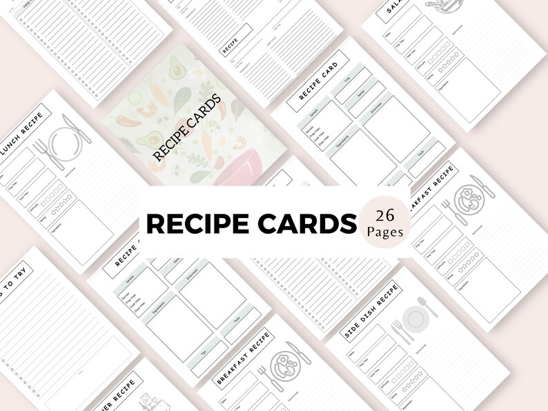 Printable Recipe Card Set: Meal Planner, Grocery List (PDF Download) - Etsy
