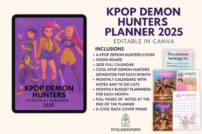 Kpop Demon Hunters Planner 2025 | Editable Canva Digital Download | 96 ...