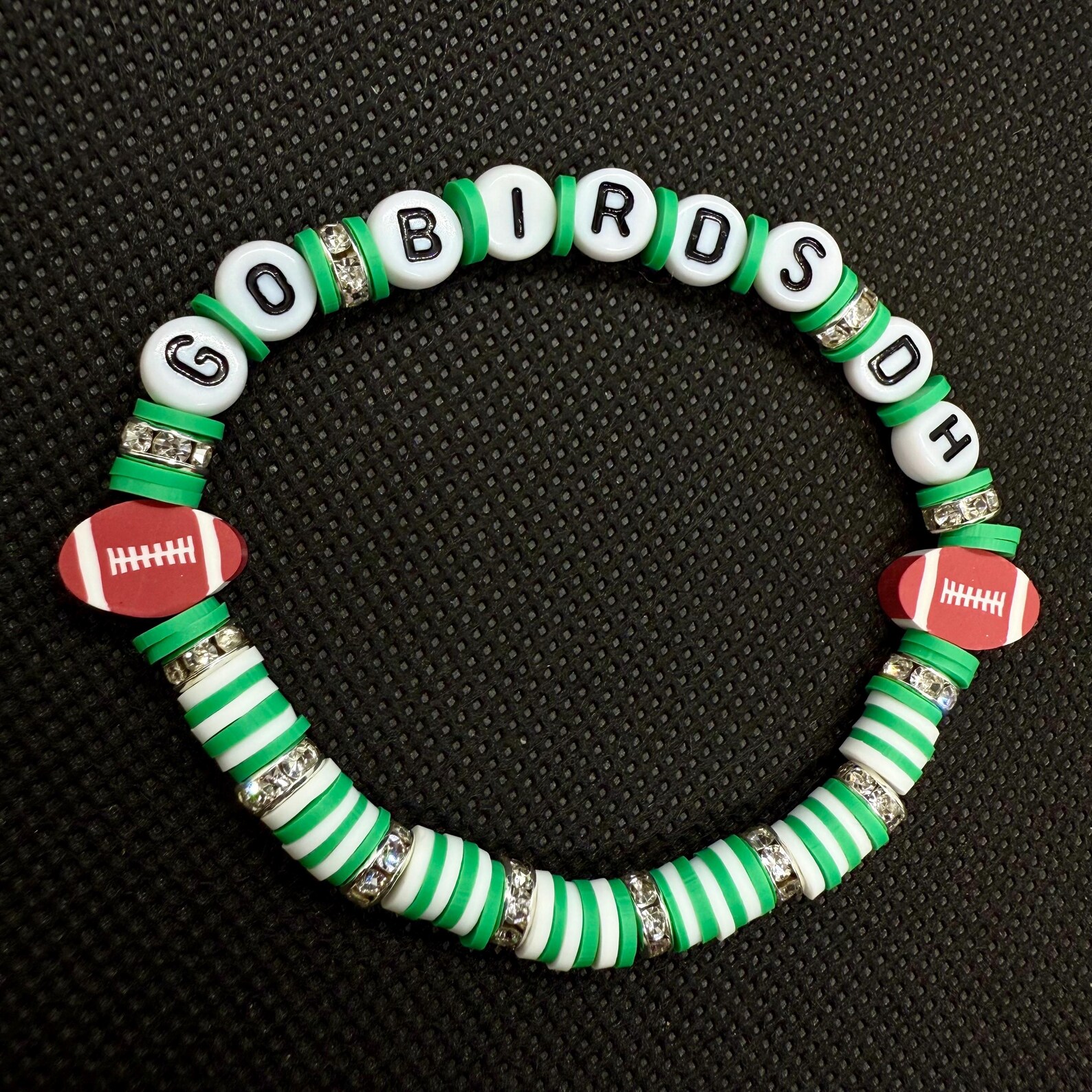 GO BIRDS DH Kelly Green and White Stretch Bling Bracelet | Nfl Football ...