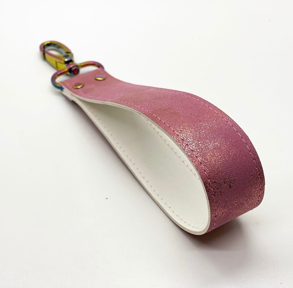 Metallic rose pink key fob keychain wristlet. faux leather | Etsy