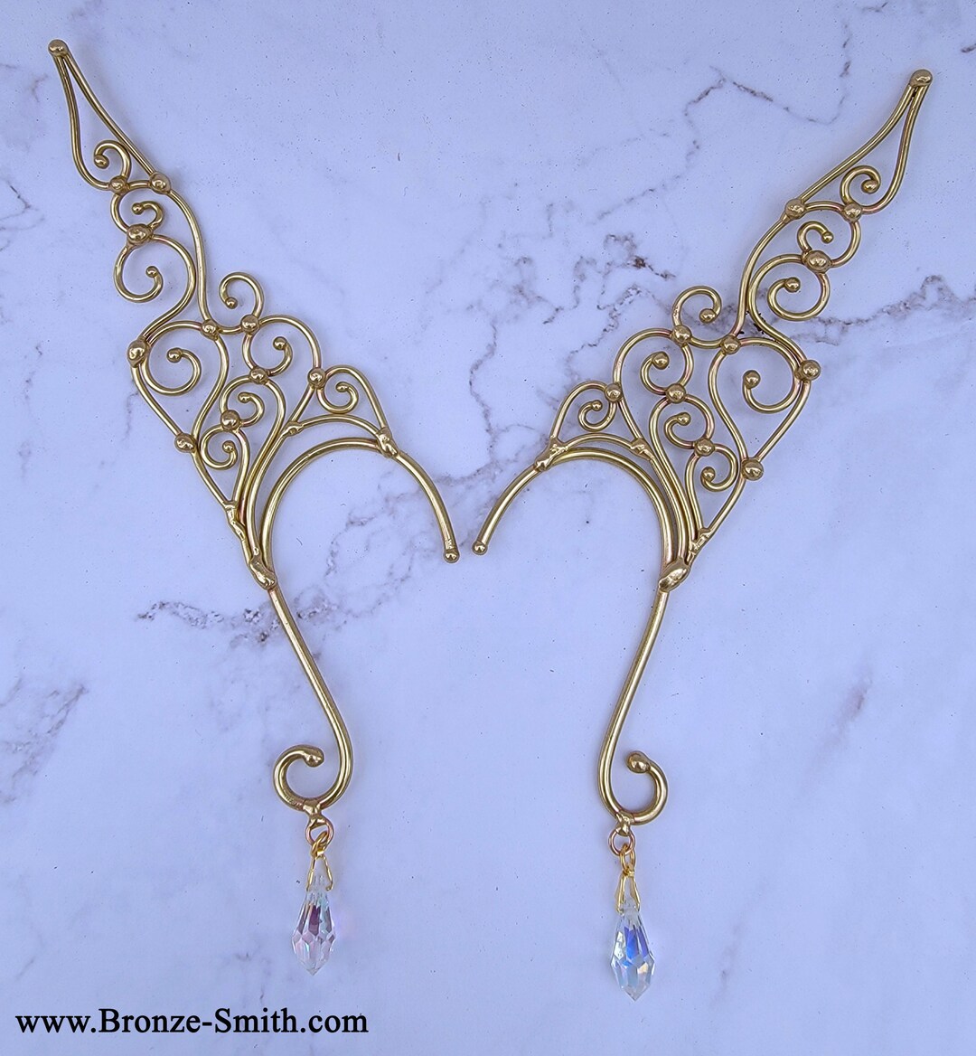 Pair of Filigree Elf Ear With Crystal-longer - Etsy