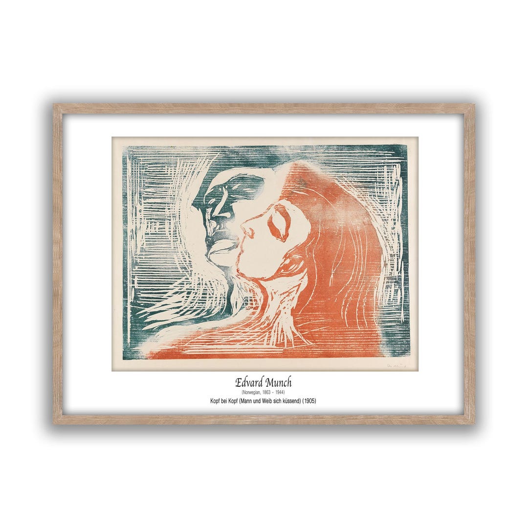 Edvard Munch "head by Head (the Kiss) " Print: Expressionist Woodcut ...