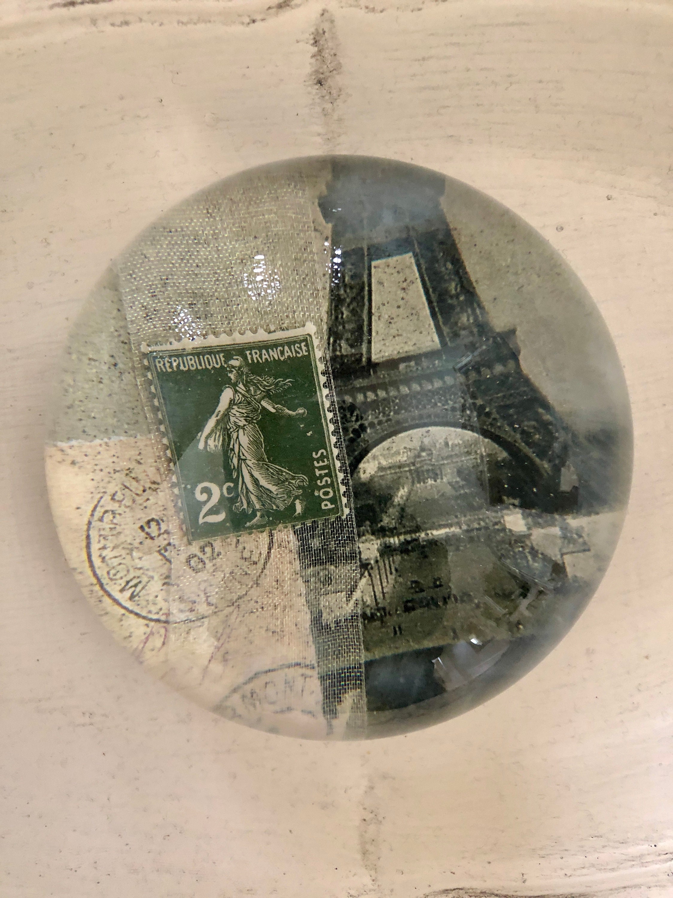 Vintage French Eiffel Tower Paperweight With Faux French Postage Stamp ...