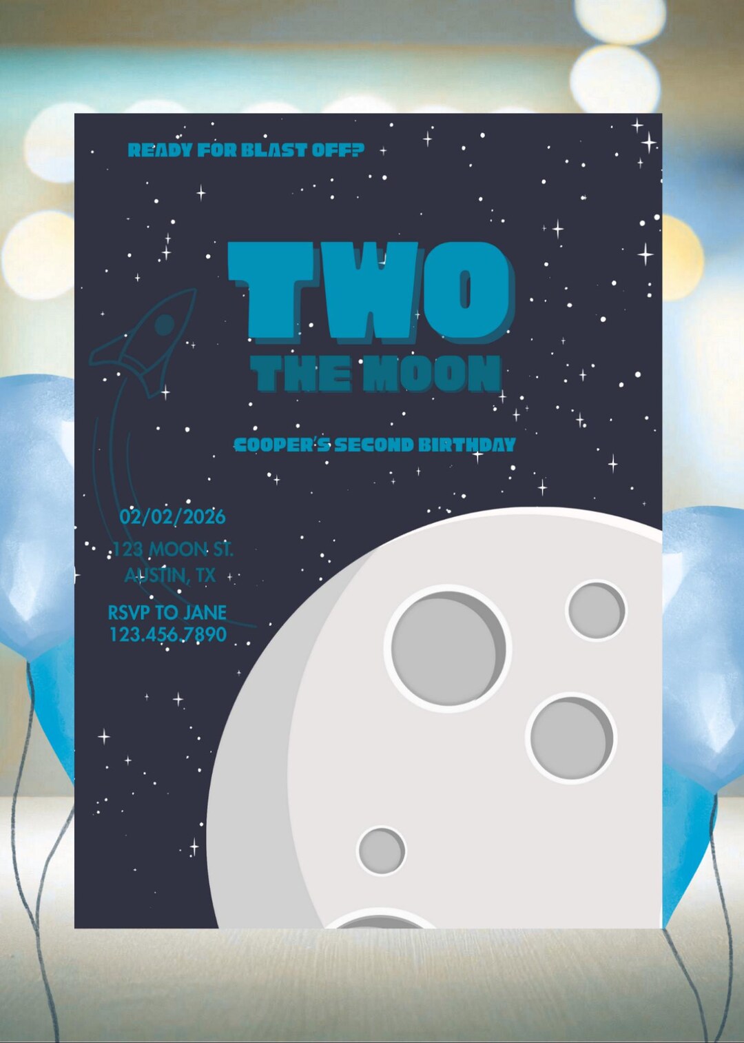 Two the Moon! Birthday Invitation, Digital Invitation, Childen’s ...