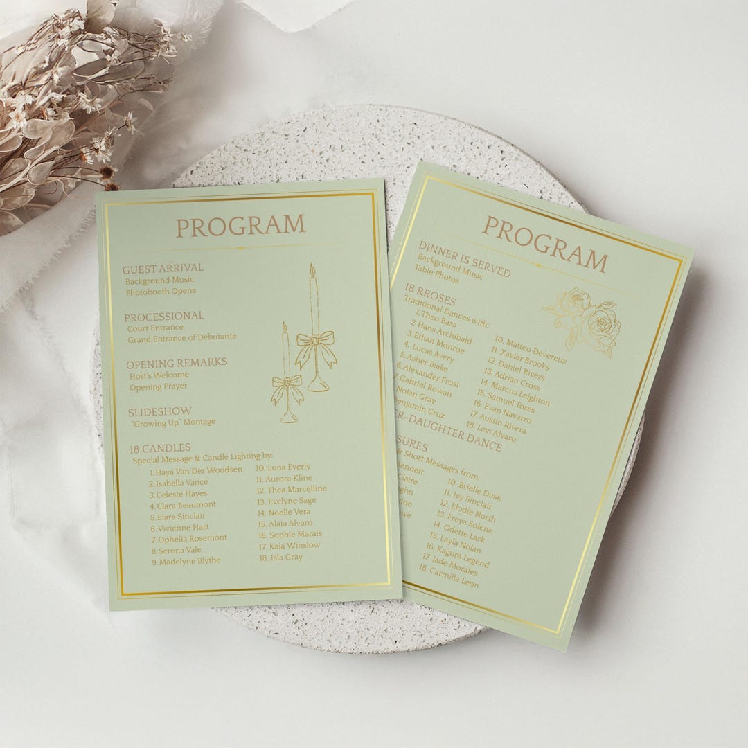 Sage Green & Gold Program Sheets | Editable Canva Template | Instant ...