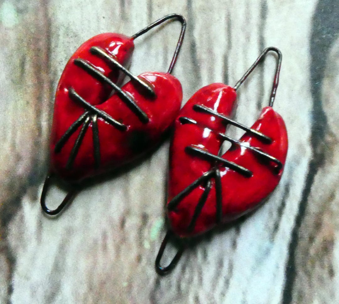 Ceramic Stapled Heart Connector Charms - Etsy