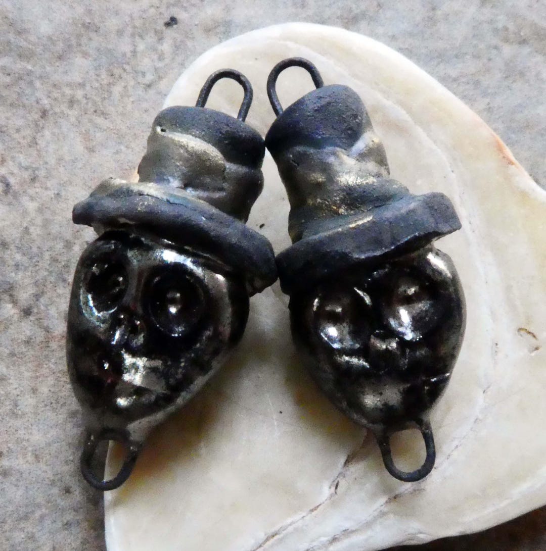 Ceramic Skulls in Top Hat Connectors - Gloria - Etsy