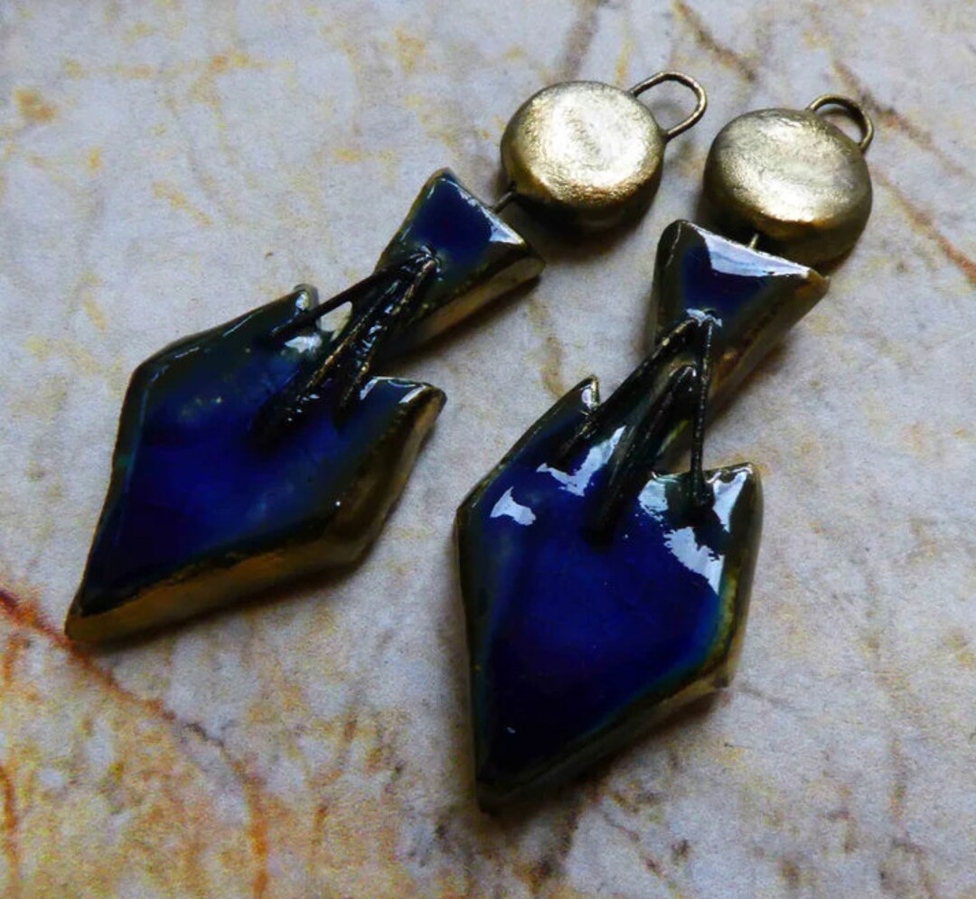 Ceramic Art Deco Inspired Stapled Dangles -mirror Blue - Etsy