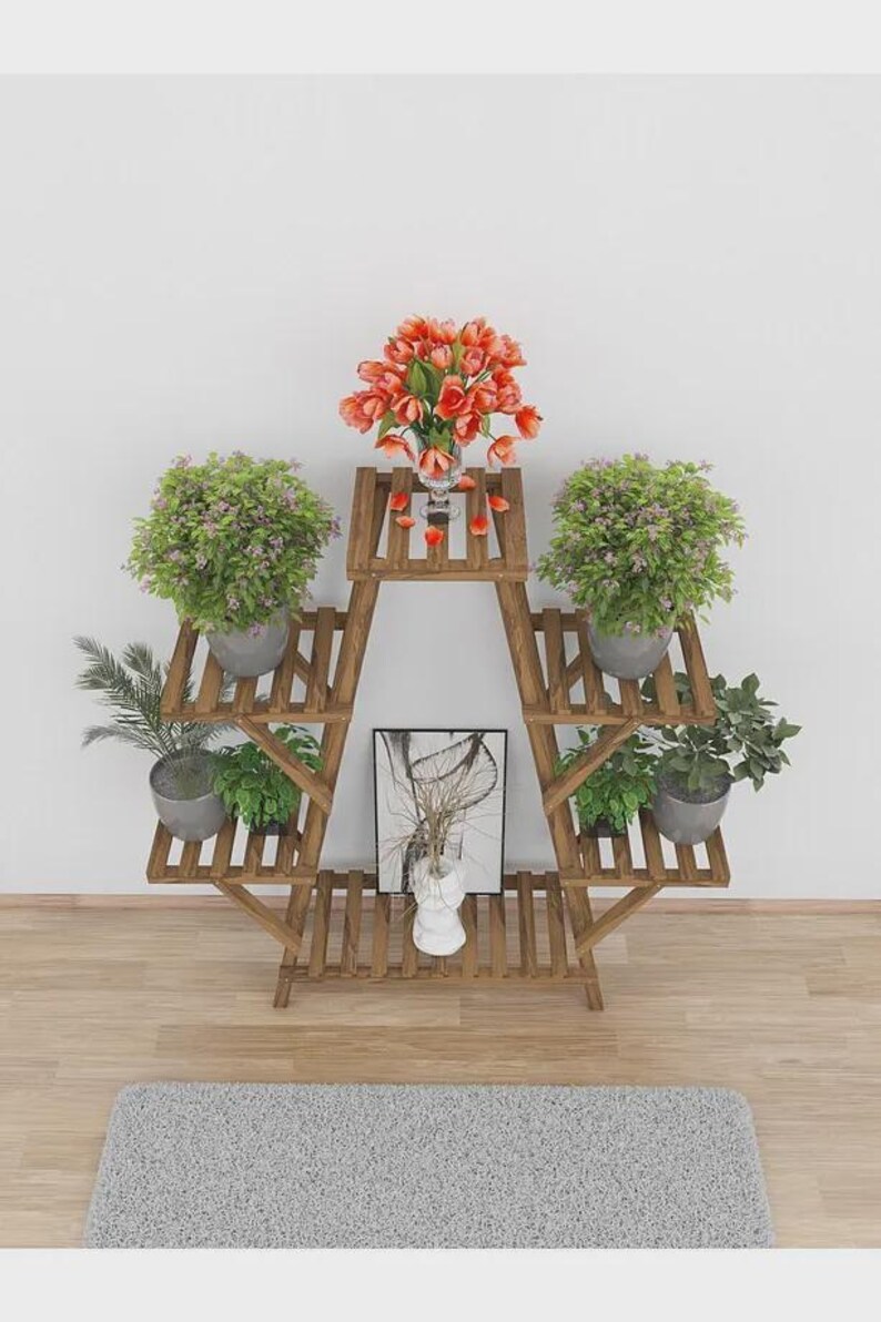 Wood Plant Stand, Wooden Flower Pot Holder, Indoor Outdoor Plant Shelf ...