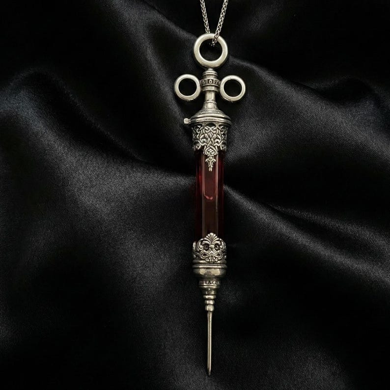 Medieval Potion Bottle Necklace, Gothic Red Syringe Pendant, Vintage ...