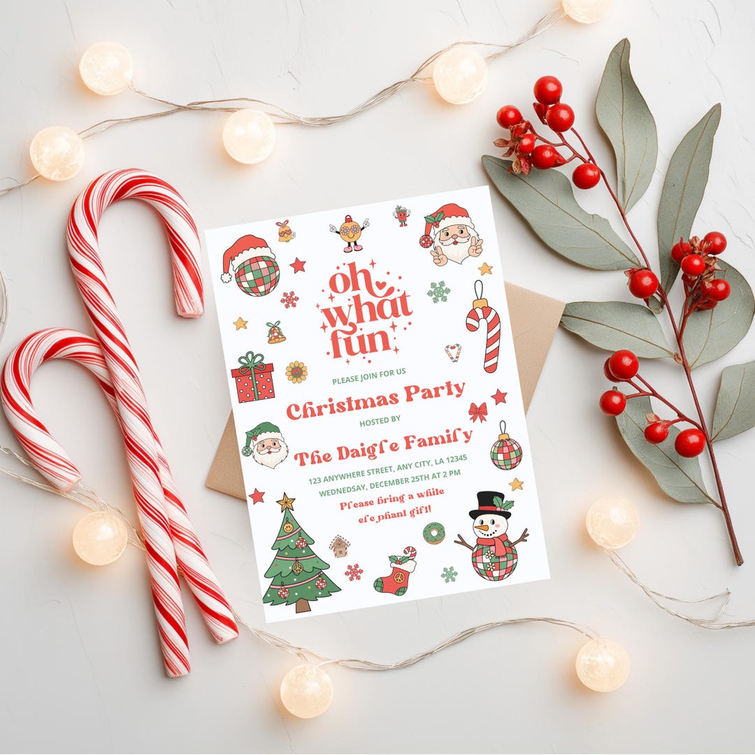 Oh What Fun Christmas Party Invitation, Retro Invite, Festive Printable ...