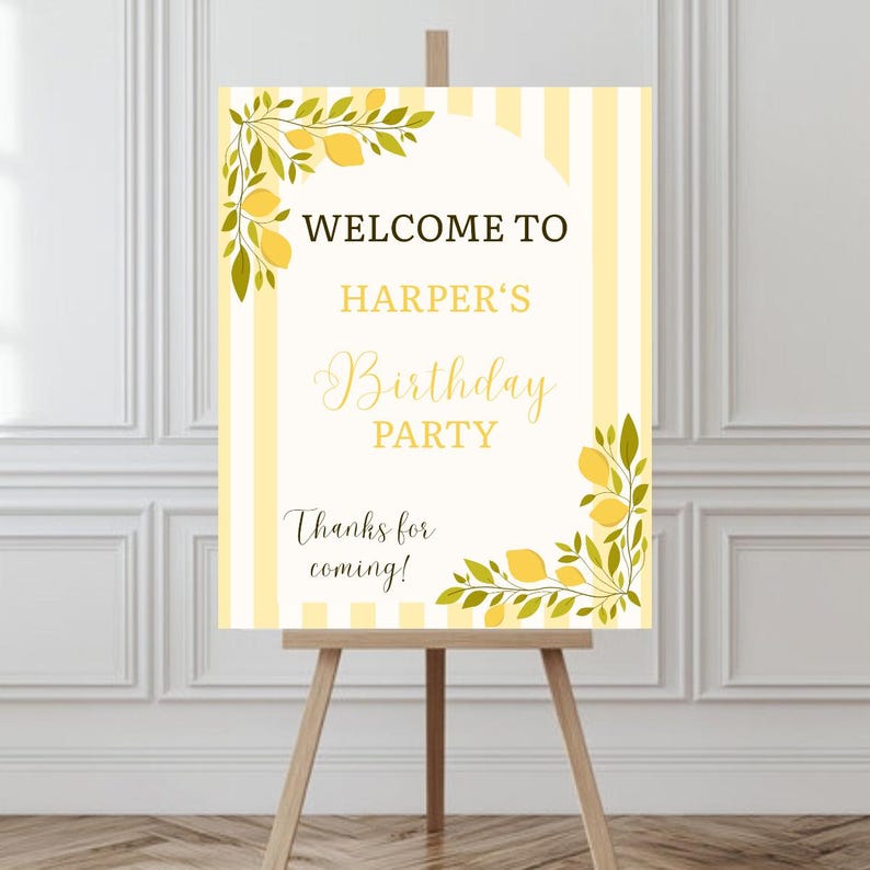Lemon Birthday Welcome Sign, Editable Canva Poster Template, Digital ...