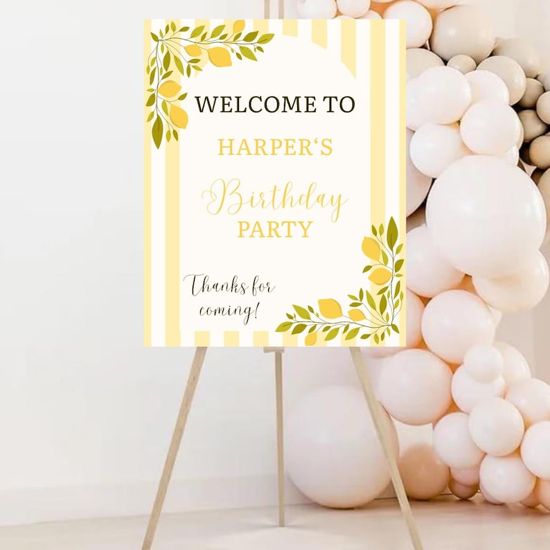 Lemon Birthday Welcome Sign, Editable Canva Poster Template, Digital ...