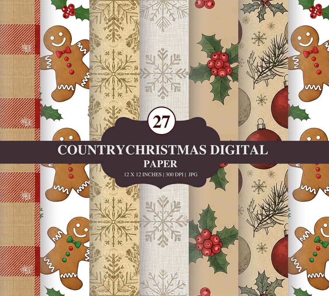 Rustic Christmas Digital Paper, Farmhouse Patterns, Scrapbook & Craft ...