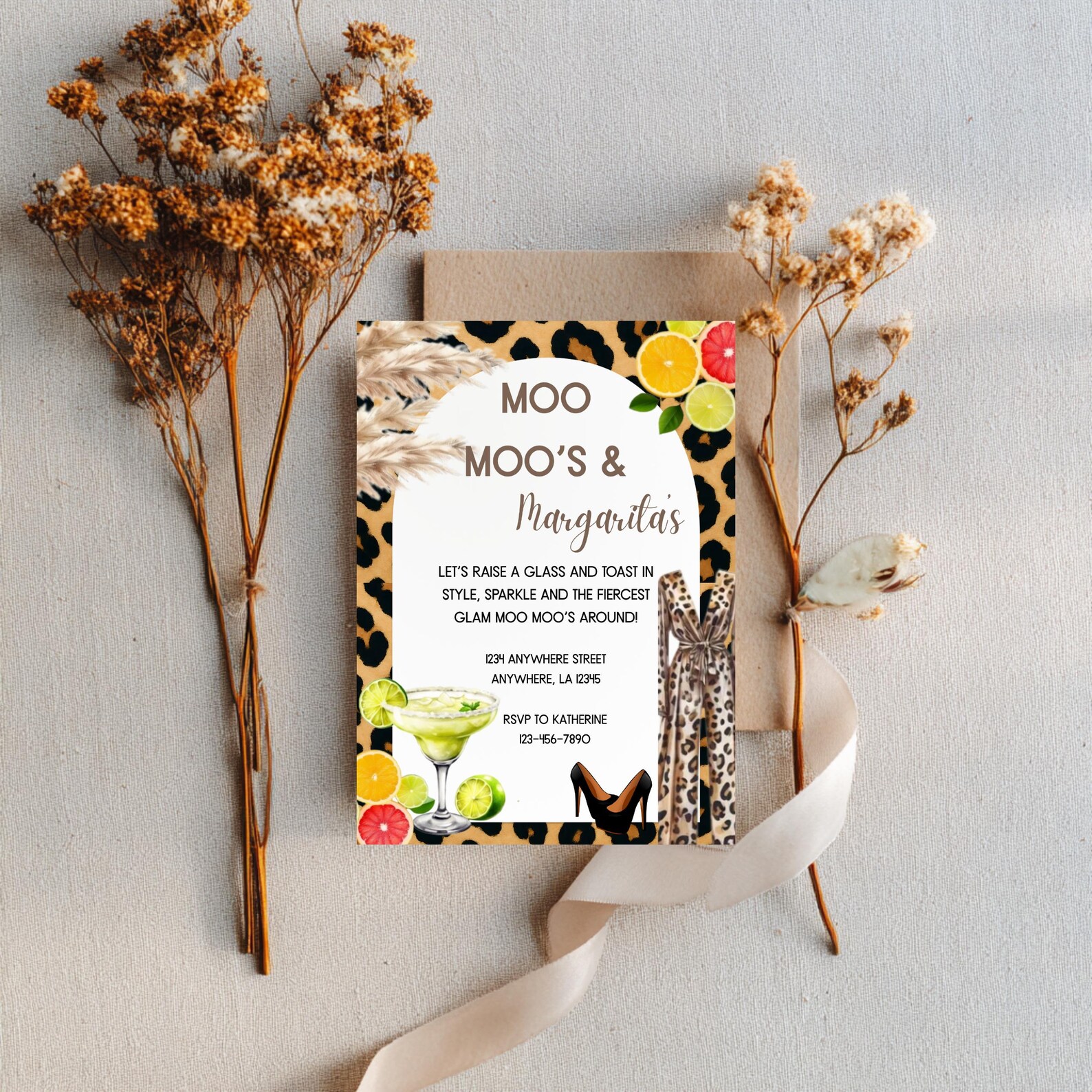 Moo Moos & Margaritas Bachelorette Invitation | Leopard Print Girls ...