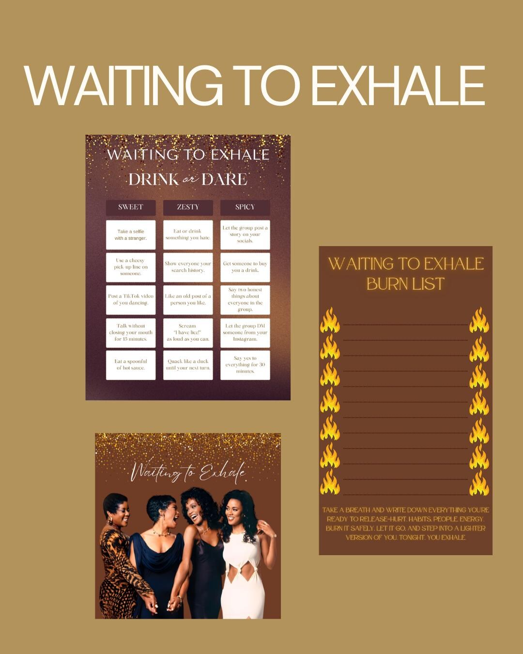 Waiting to Exhale Drinking Game | Burn List & Shot Glass Labels | Girls ...