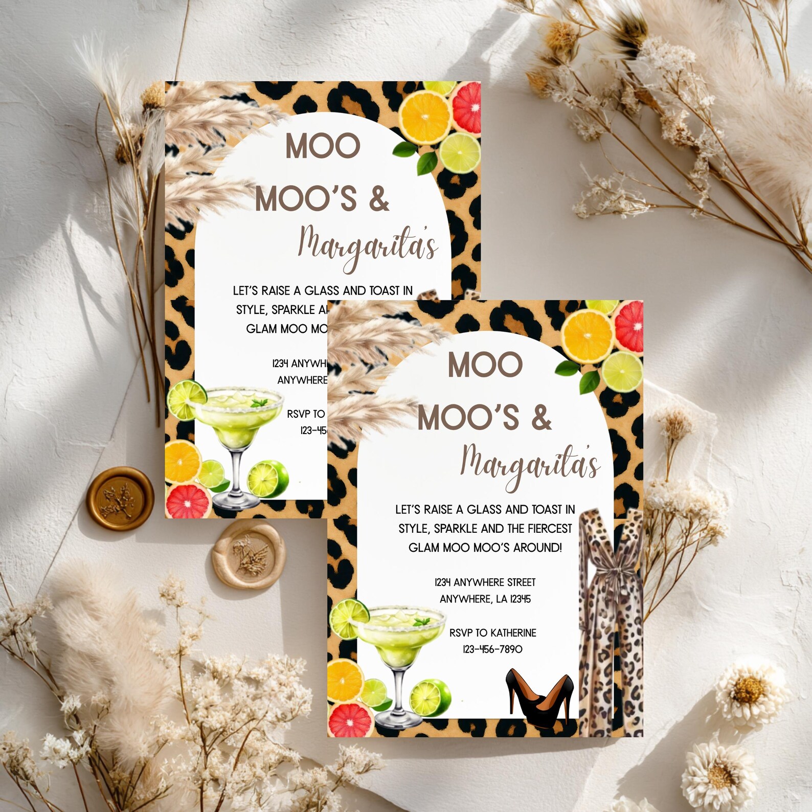 Moo Moos & Margaritas Bachelorette Invitation | Leopard Print Girls ...