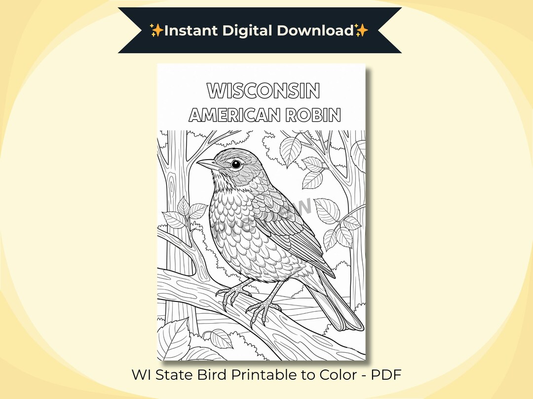 American Robin Coloring Page: Wisconsin State Bird Printable (PDF ...