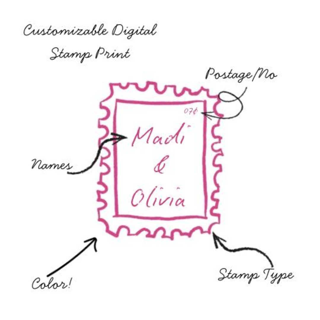 Personalized Stamp Print With Names • Custom Postage Art • Digital ...