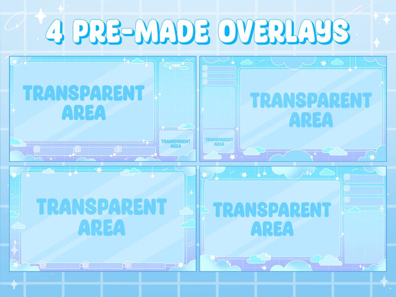 Blue Kawaii Twitch Overlay Package | Dreamy Pastel Stream Overlay ...