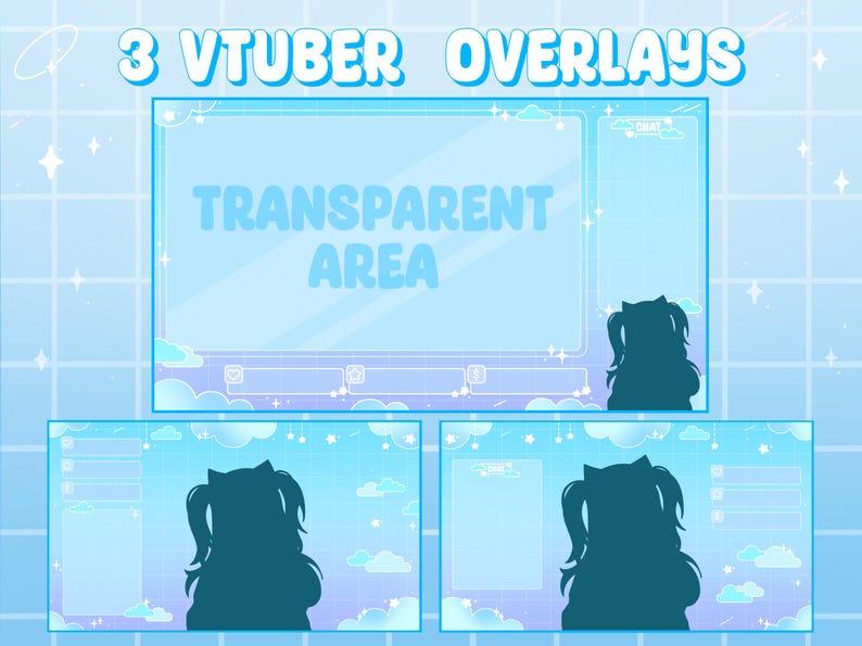 Blue Kawaii Twitch Overlay Package | Dreamy Pastel Stream Overlay ...