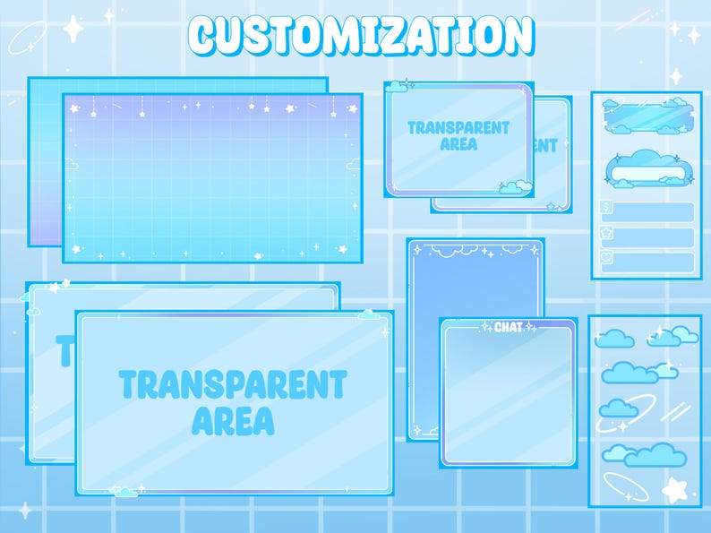 Blue Kawaii Twitch Overlay Package | Dreamy Pastel Stream Overlay ...