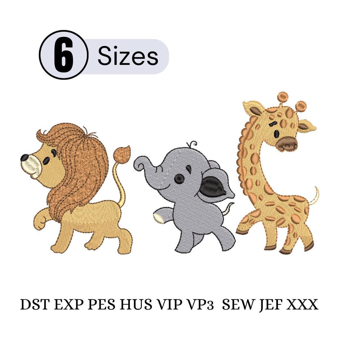 Safari Animals Embroidery Design, Lion, Elephant, Giraffe (6 Sizes) - Etsy
