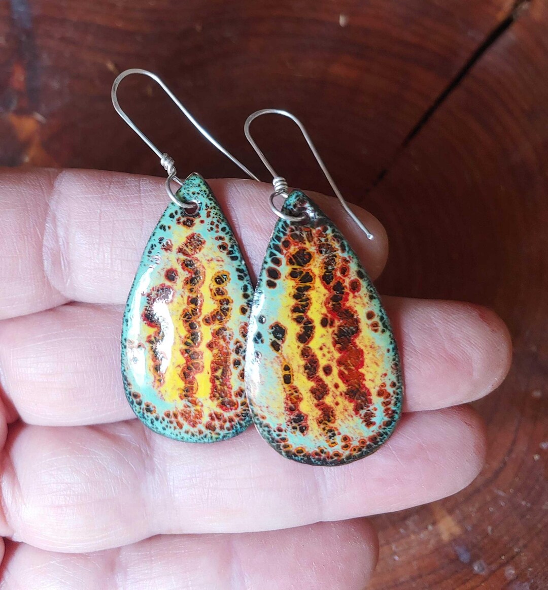 Fun and Funky Earrings Colorful Crackle Enamel Drop Earrings, Handmade ...