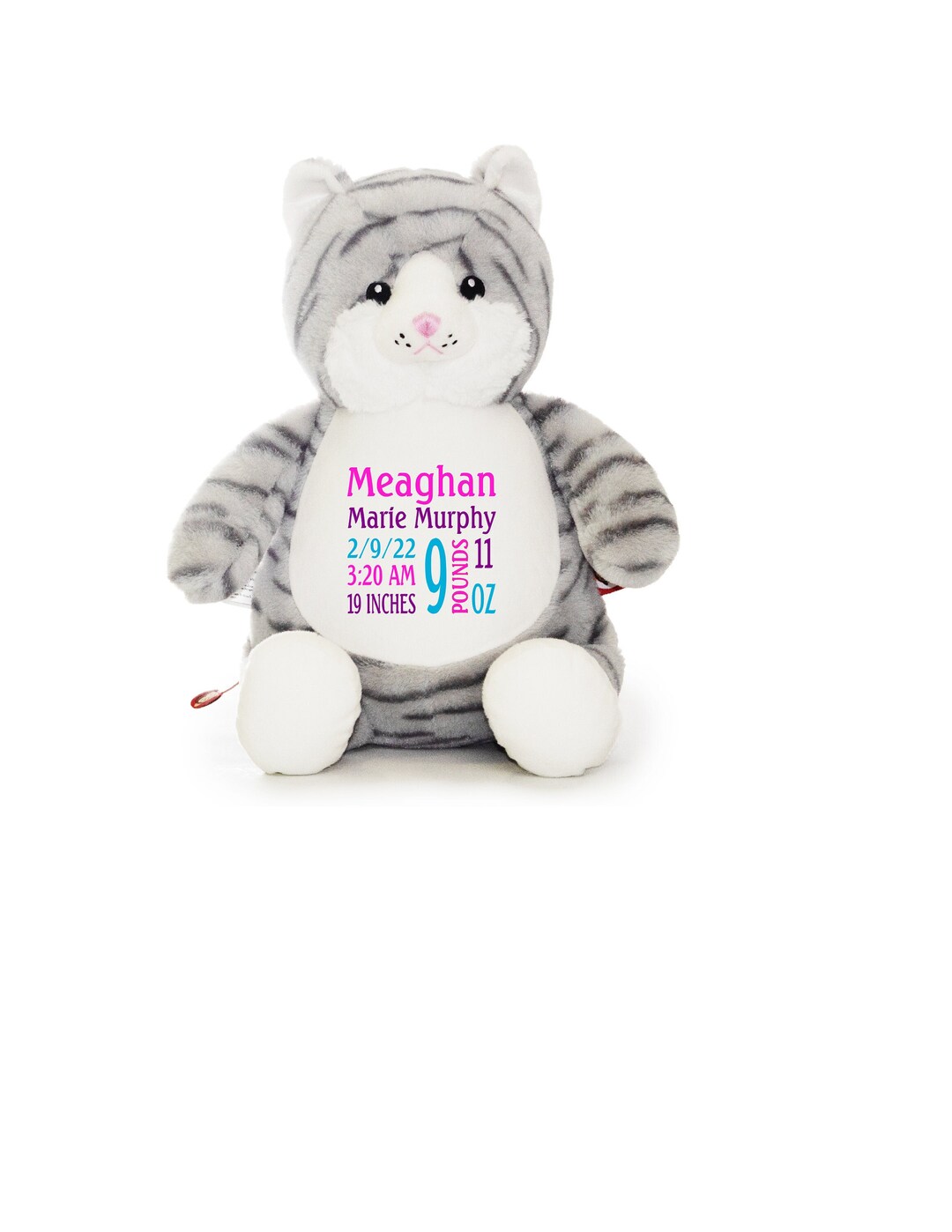 Personalized Stuffed Kitty Cat Birth Announcement Stats New Baby Gift ...