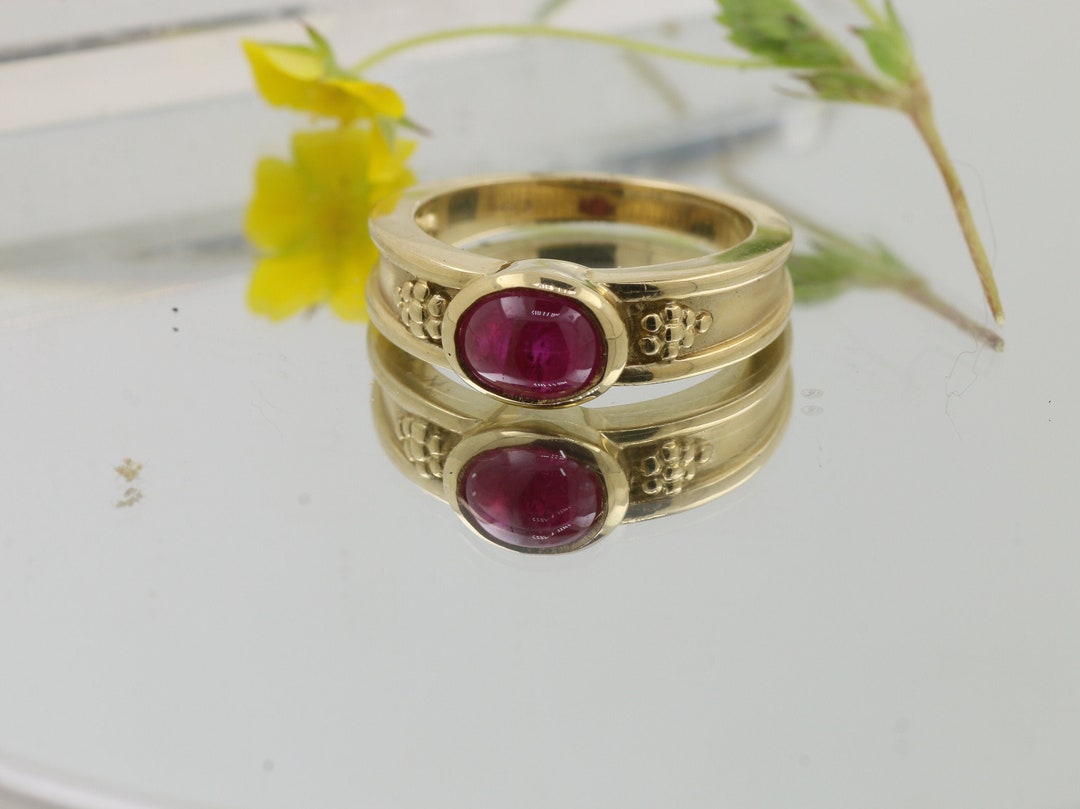 Ruby 8x6 Mm Oval Cabochon Bezel Set 14k Gold Ring - Etsy