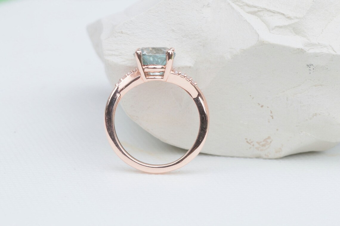 Natural Zircon in 14k Rose Gold Diamond Ring - Etsy