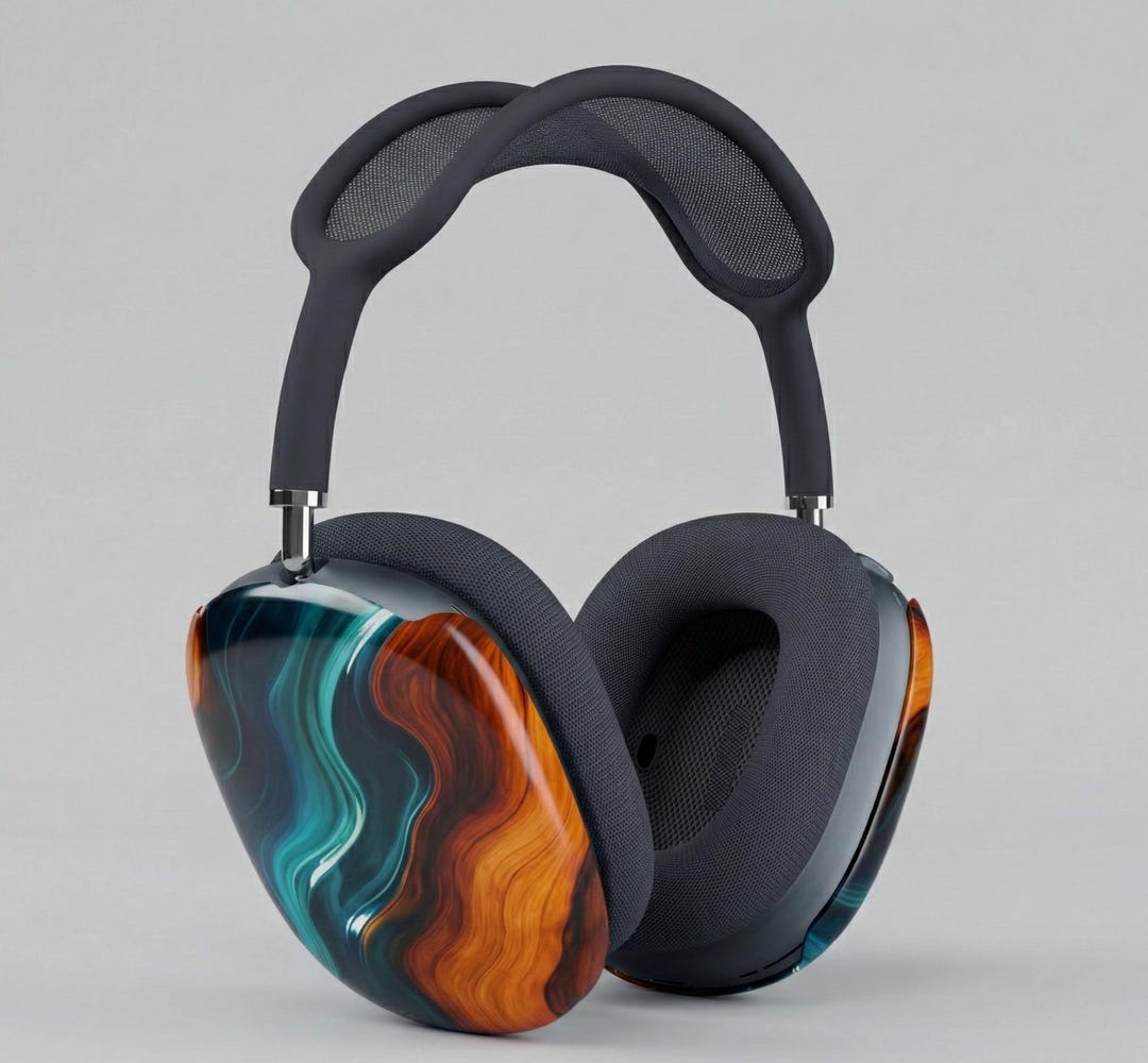 Teal and Faux Wood Resin AirPod Max Case | Headphone Snap on Covers for ...