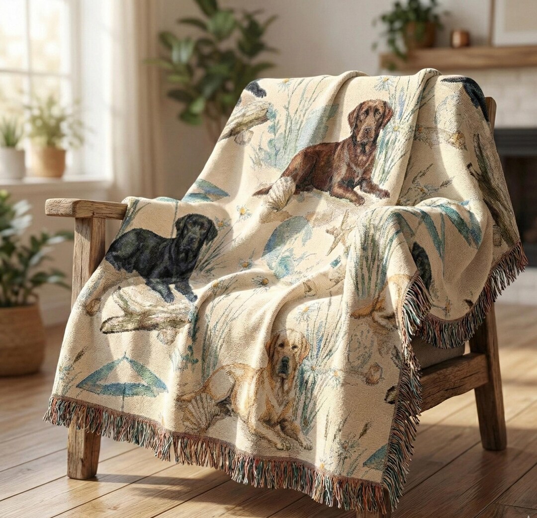 Labrador Retriever Pattern Woven Blanket | Lab Dog Throw, Tapestry ...