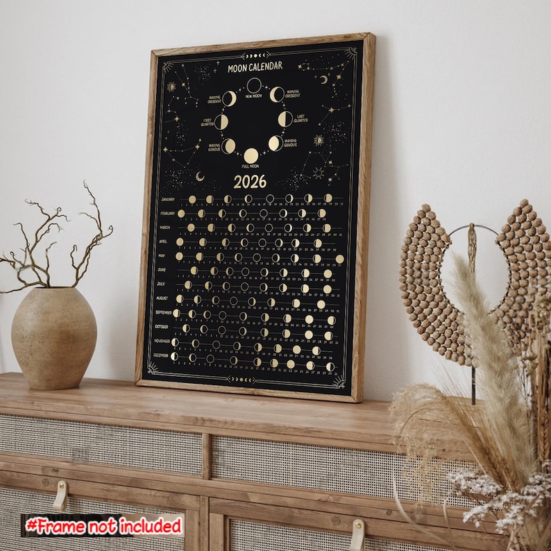 2026 Lunar Calendar Poster, 2026 Moon Calendar, Moon Phase, Zodiac ...