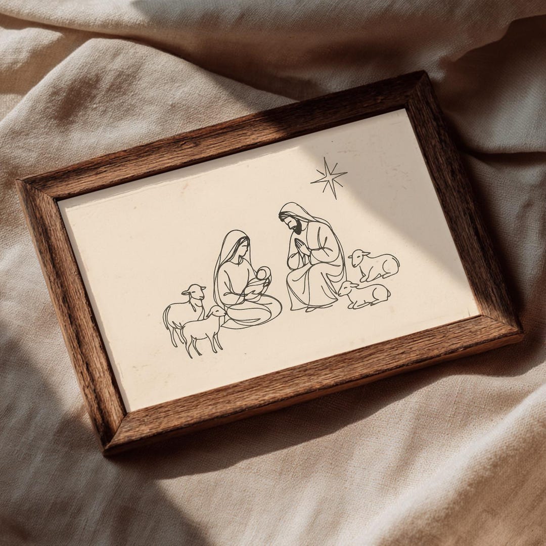 Nativity Scene Line Art Print, Christian Artwork, Scene Catholic Gifts ...