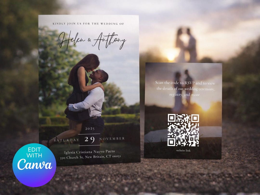 Classy Modern Photo Wedding Invitation | Elegant Script Invite ...
