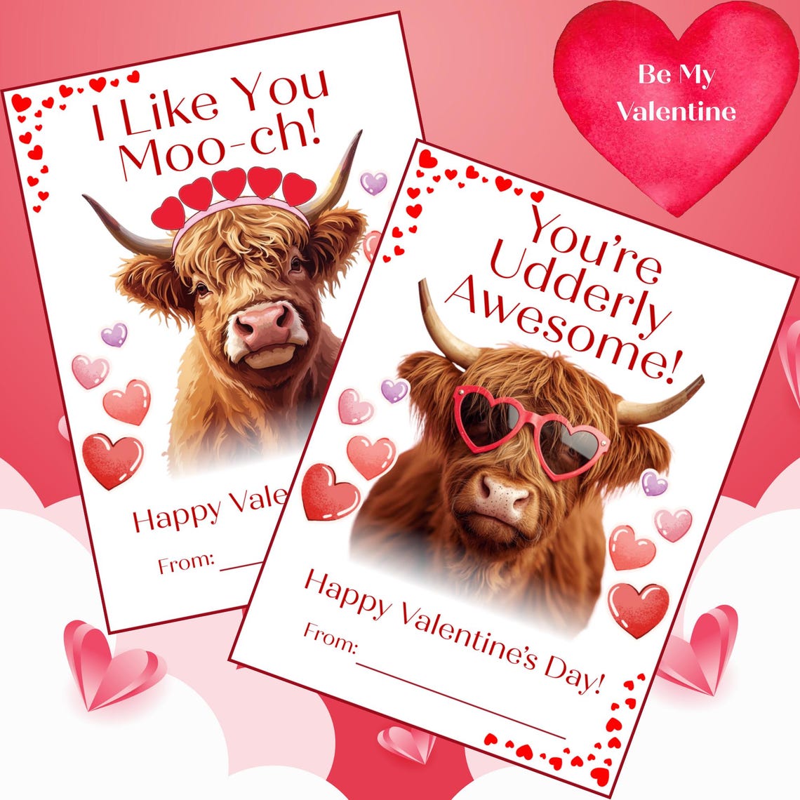 Highland Cow Valentines for Kids Printable | Classroom Valentine Cards ...